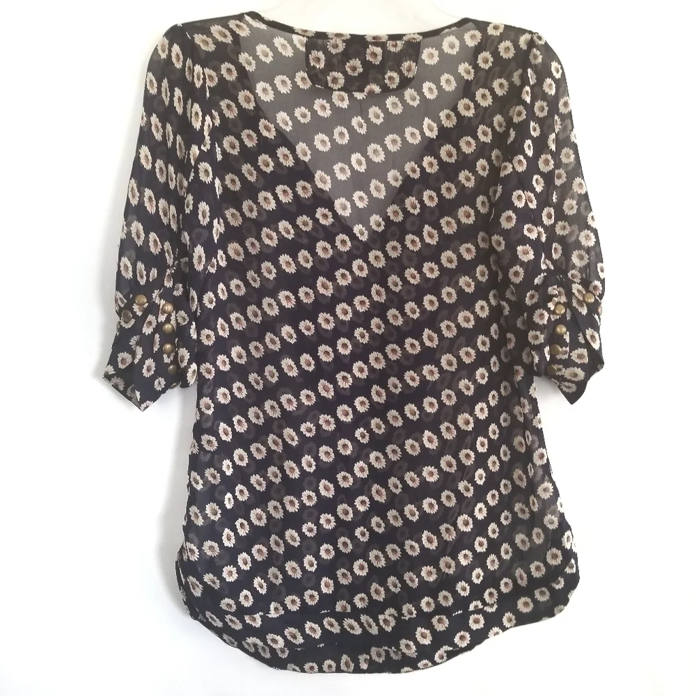 Angie | Tops | Angie Sheer Top Floral Short Sleeve Studded | Poshmark